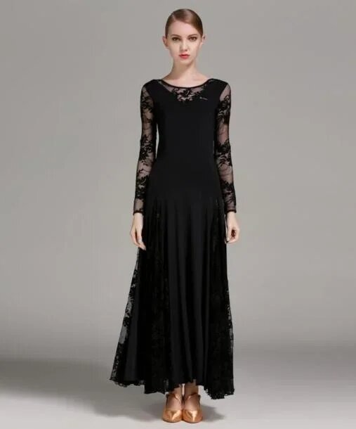 Женское кружевное платье для бальных танцев Черный, М, черный