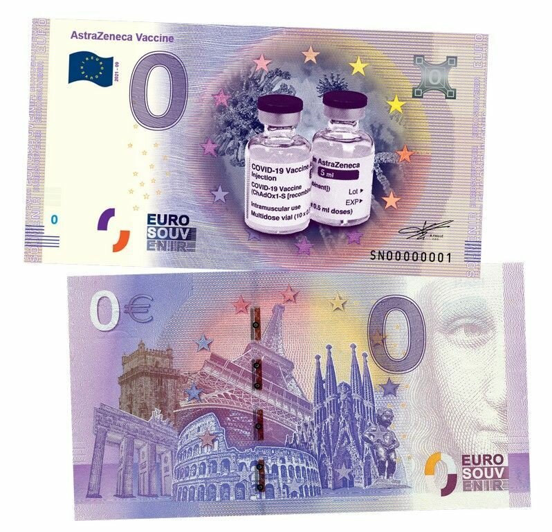 0 евро - AstraZeneca Vaccine (Вакцина АстраЗенека). Памятная банкнота