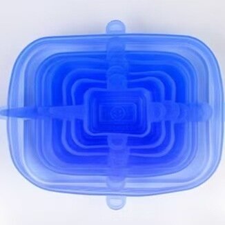 Пищевой силиконовый квадратный герметичный чехол для посуды, набор из 6 шт, 80г синий, плотная герметизация для