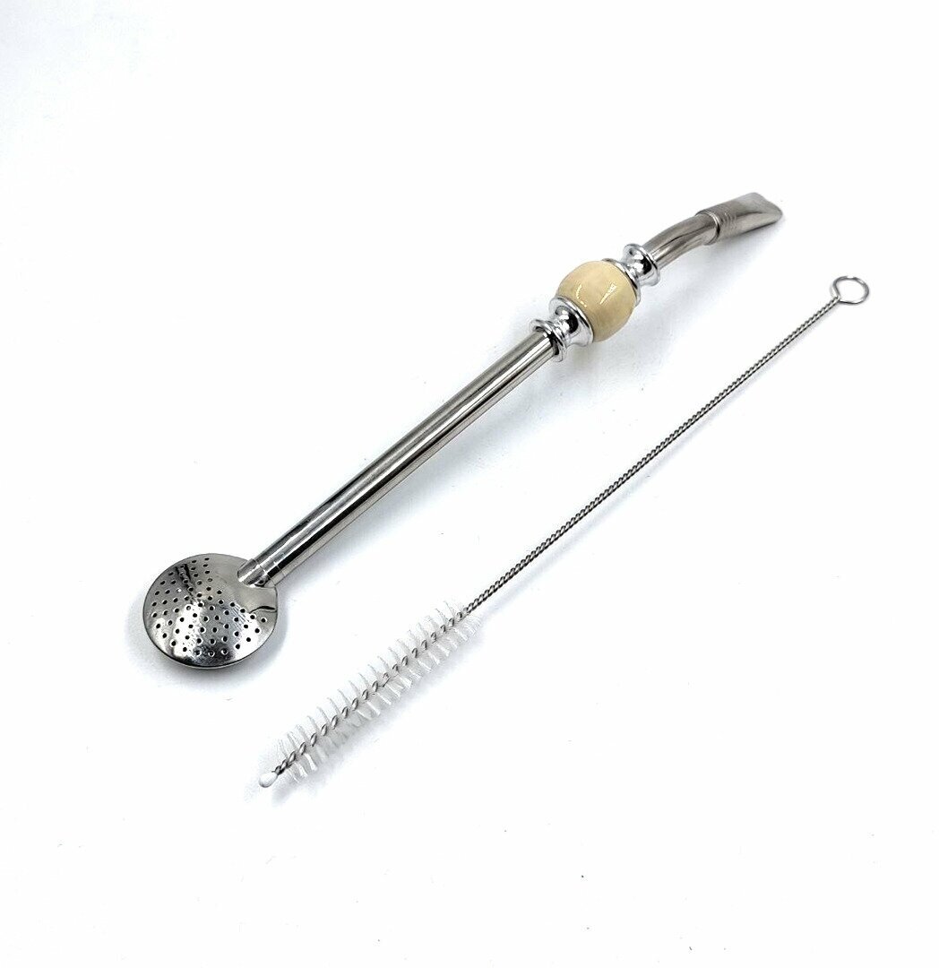 Бомбилья для мате с декоративным элементом и ёршиком