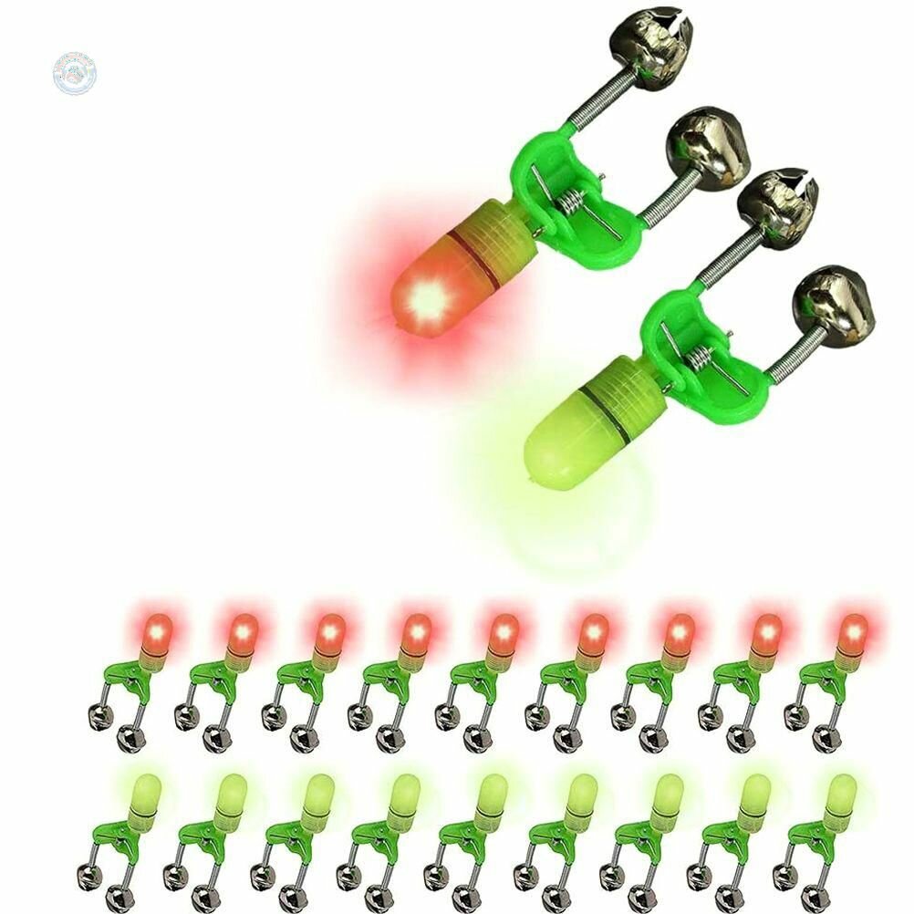 20 шт. светодиодные сигнализаторы поклевки для ночной рыбалки с двойным колокольчиком и подсветкой, индикатор клева рыбы на удочку