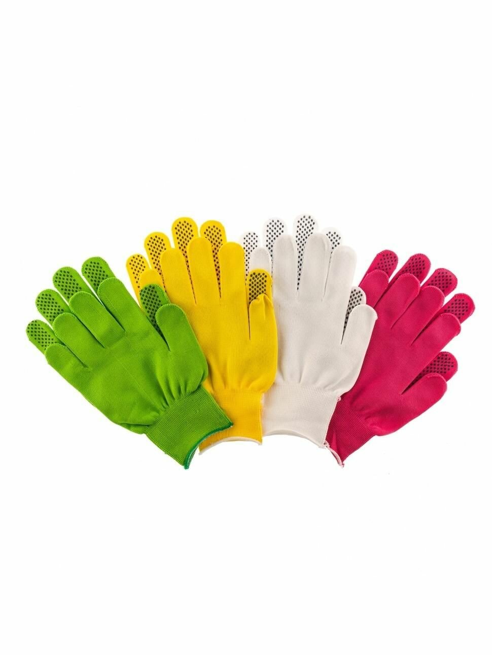Перчатки в наборе, цвета: белые, розовая фуксия, желтые, зеленые, ПВХ точка, L, Россия Palisad 67852