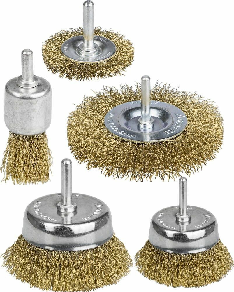 Набор щеток-крацовок STAYER, 5 штук, витая стальная латунированная проволока 0.3 мм, Professional 35157-H5_z01