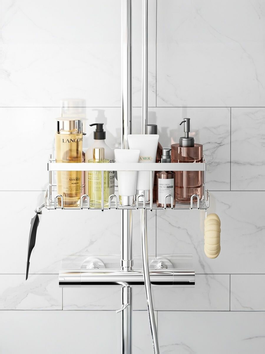 Беспроводная душевая стойка из нержавеющей стали, органайзер для шампуня и геля, крепление на трубу 18-25 мм (серебро)