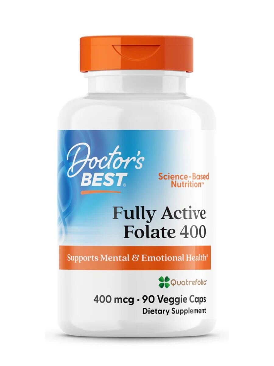 Doctors Best, Fully Active Folate, Активный фолат с Quatrefolic, 400 мкг, 90 вегетарианских капсул