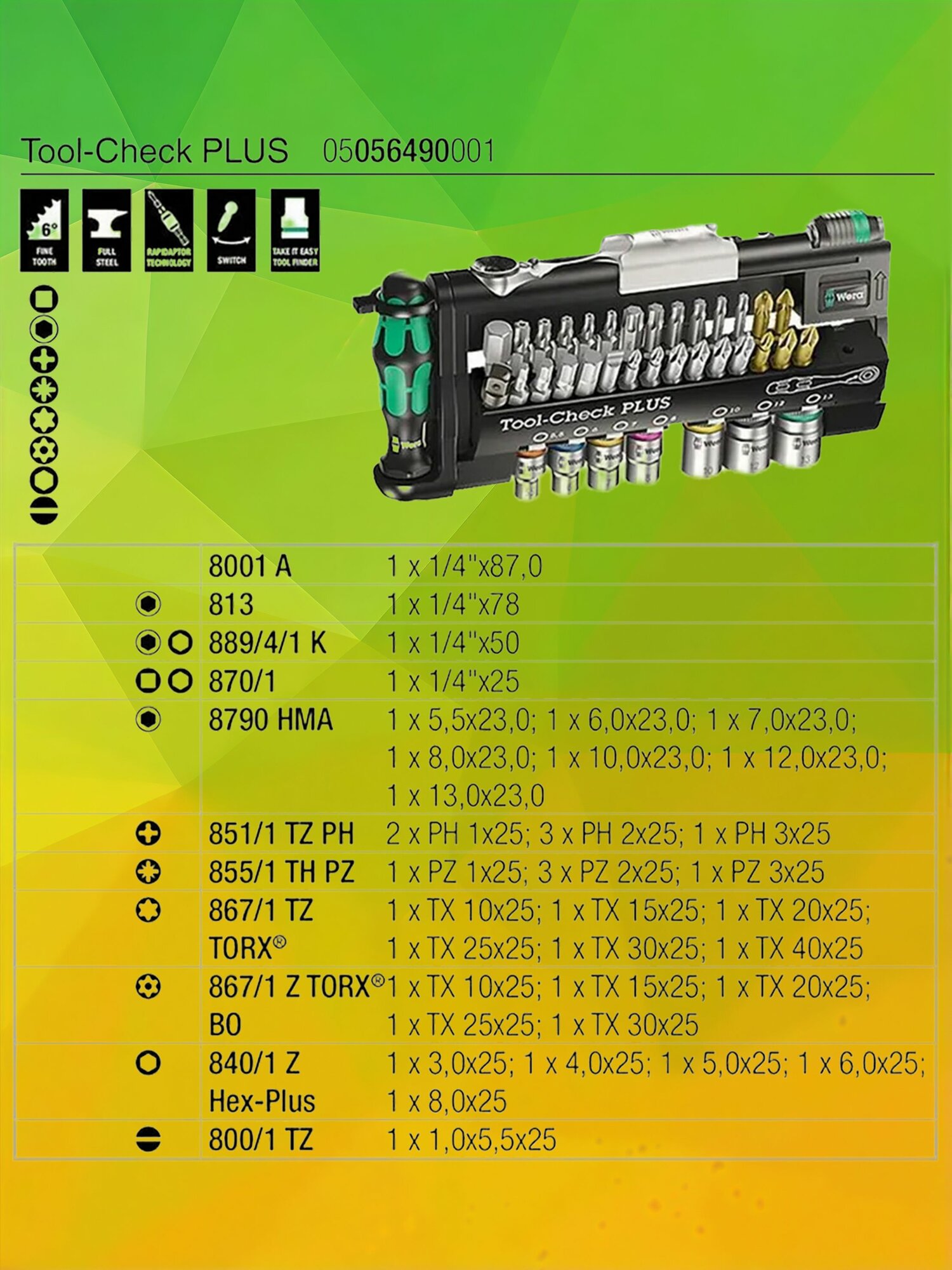 WERA Tool-Check PLUS 39 в 1 xраповиком отвертка с с набором бит, сделано в Германии 05056490001
