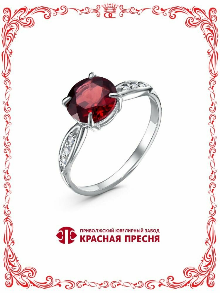 Кольцо, серебро, 925 проба, родирование, гранат, фианит