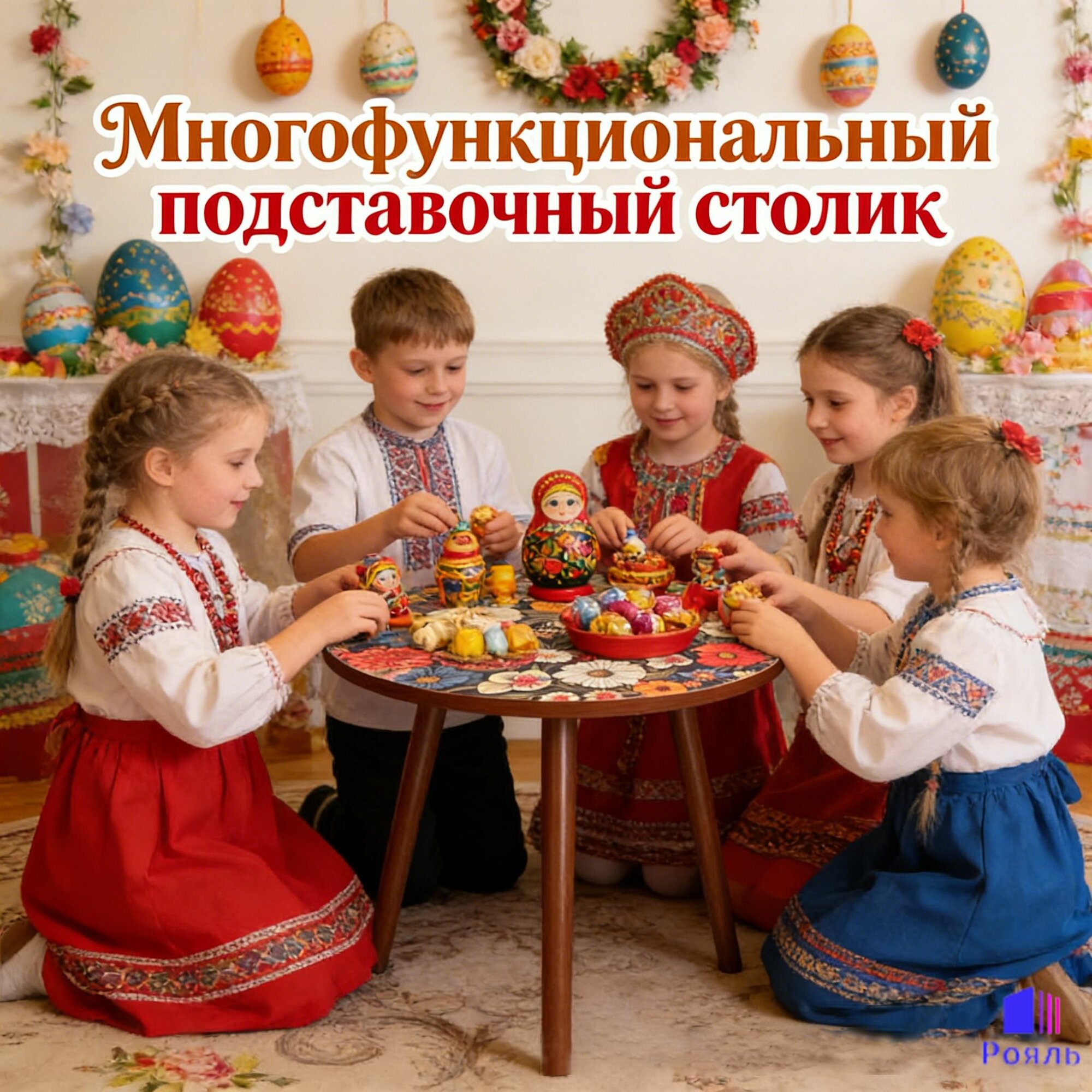 Журнальный столик круглый, прикроватная тумбочка, скандинавский дизайн с мандалой, для угла, балкона