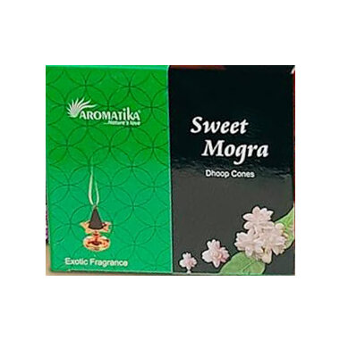 SWEET MOGRA Dhoop Cones, Aromatika (сладкая могра конусные благовония, Ароматика), уп. 25 г. + подставка.