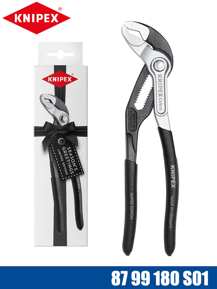 KNIPEX 87 99 180 S01 Двухцветные плоскогубцы для водяного насоса "Кобра" для праздничного сезона. Прочный и долговечный ручной инструмент.