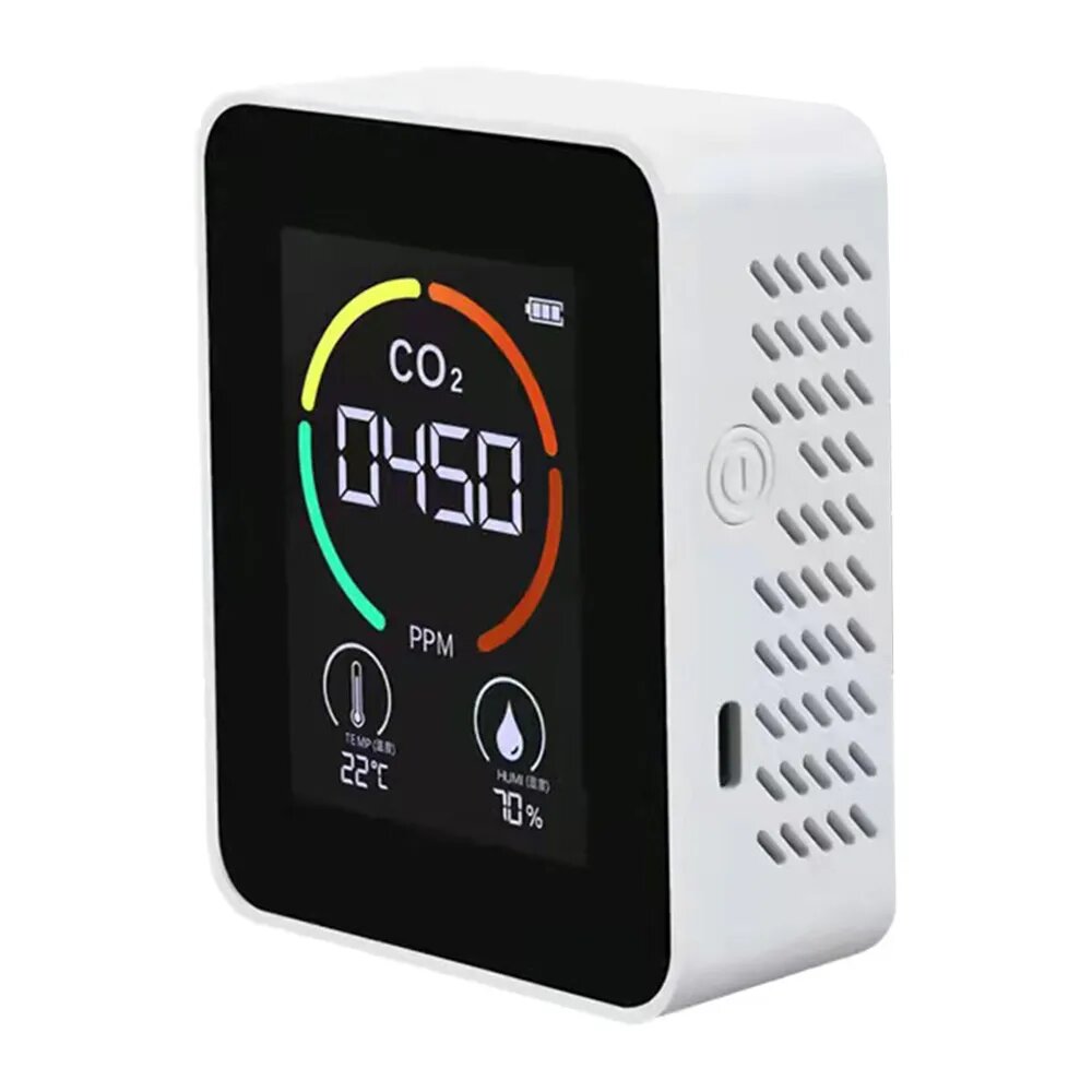 Датчик газа CO2 с измерением температуры и влажности для дома, белый