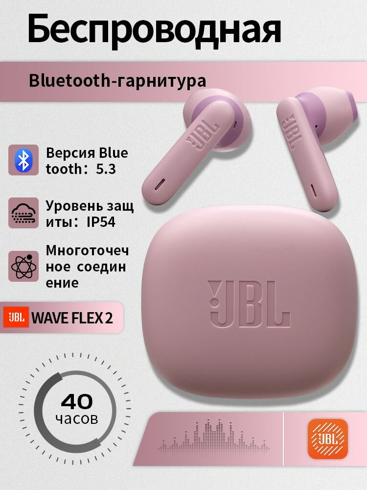 Беспроводная Bluetooth-гарнитура JBL WAVE FLEX2 розового цвета с вкладышами-вкладышами