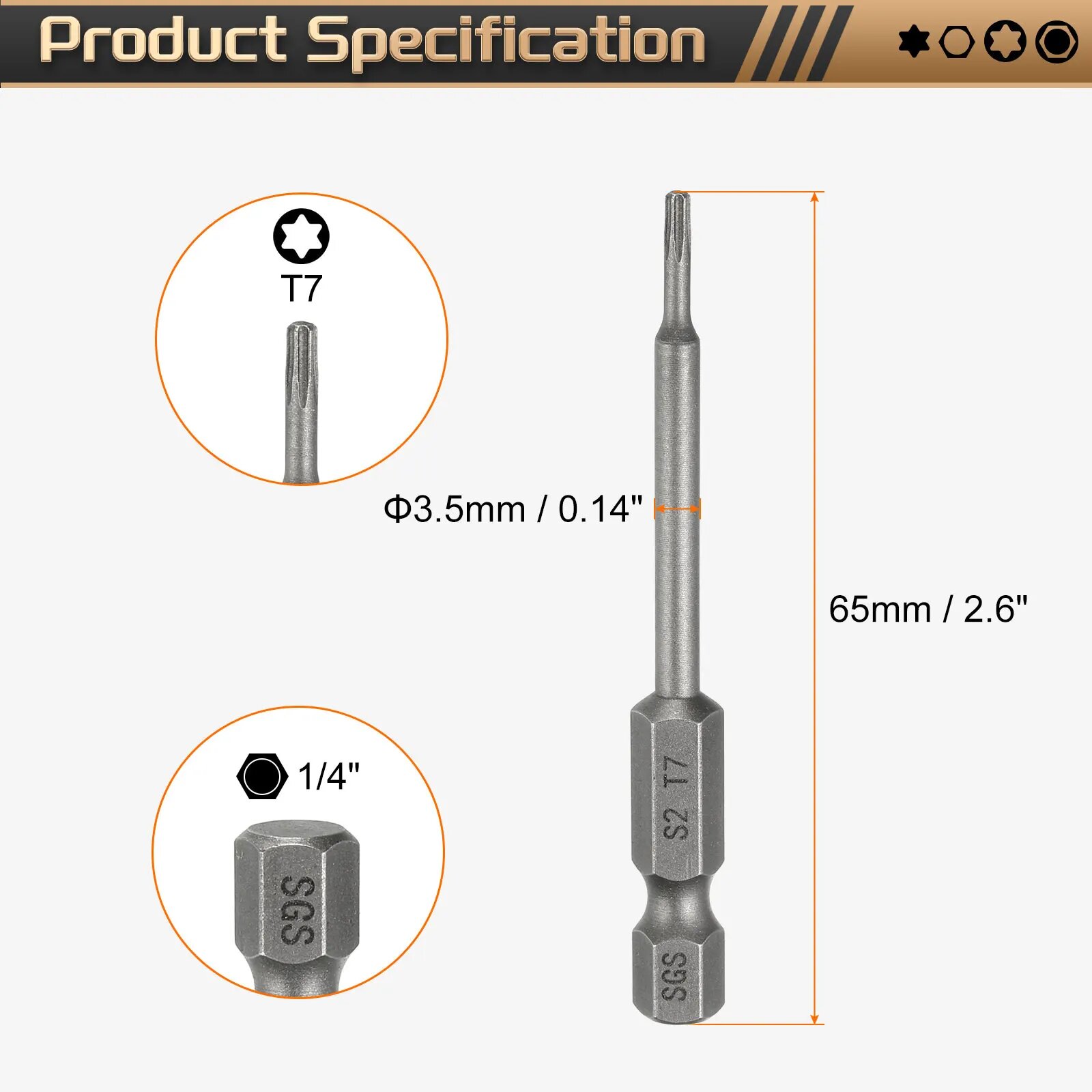 Отвертка Torx T7 3.5mm 65mm 1/4"