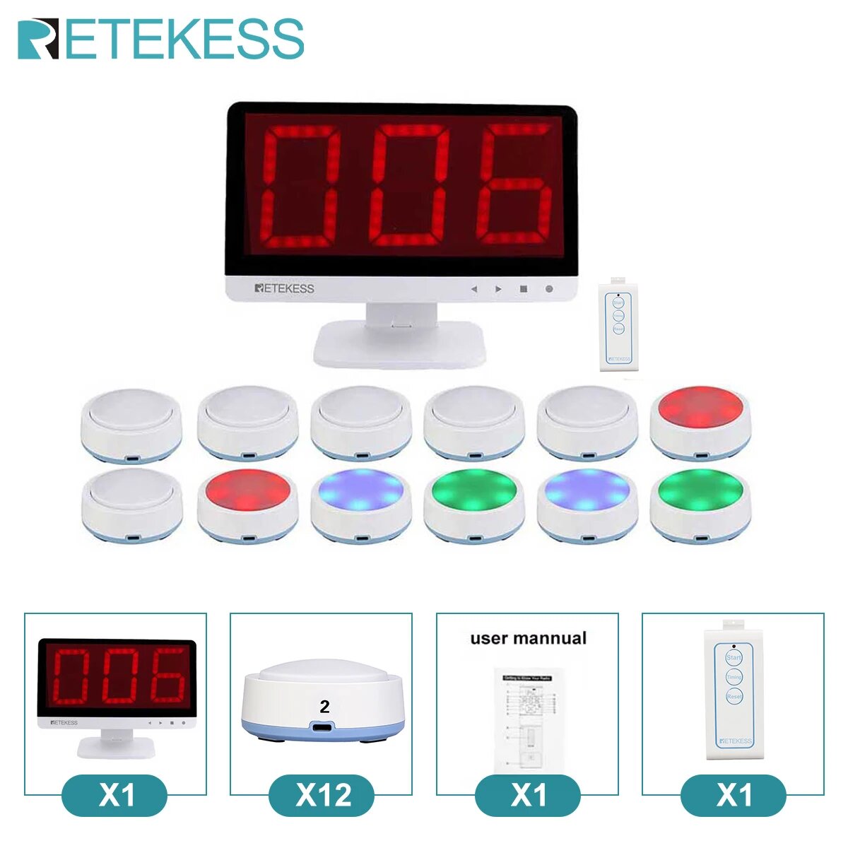 Retekess TM101 Сигнализатор ответов, 1 Host, 12 Button