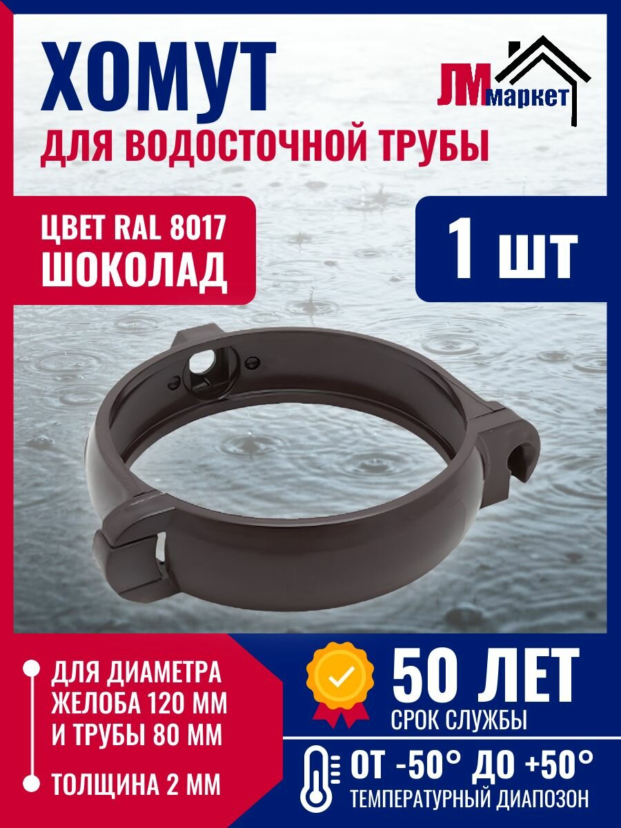 Хомут универсальный шоколад, 1 шт, крепление элементов водосточной системы на фасаде здания