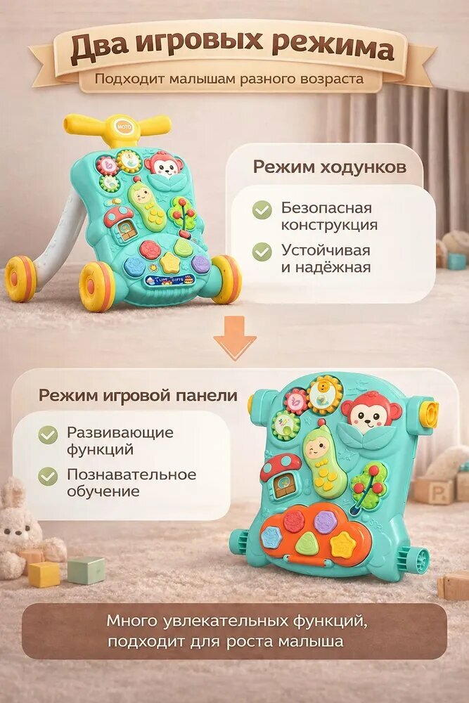 Ходунки детские，Детские многофункциональные ходунки-коляска для 6-месячного малыша, который учится ходить и помогает — фото 1