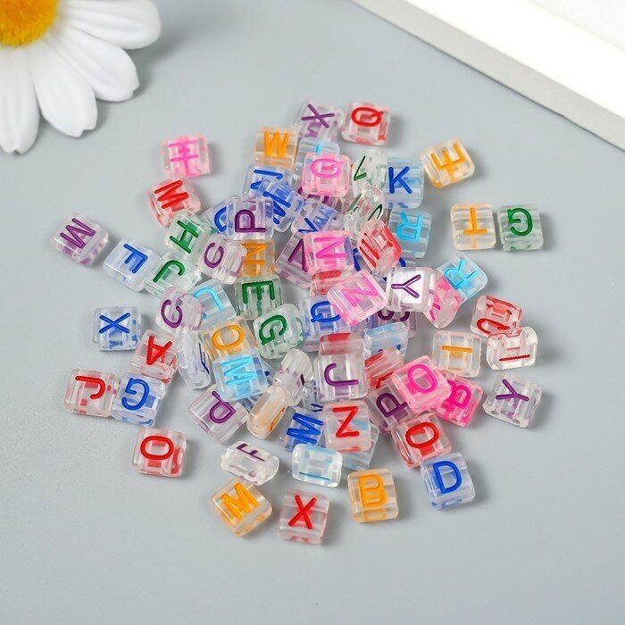 Бусины для творчества, пластик Цветные английские буквы прозрачные 20 грамм 0,4х0,8х0,8см