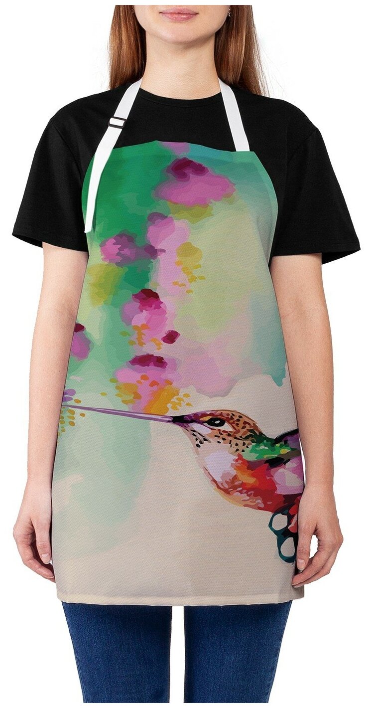 Фартук для кухни тканевый "Колибри в тумане" / водоотталкивающий, универсальный размер , JoyArty