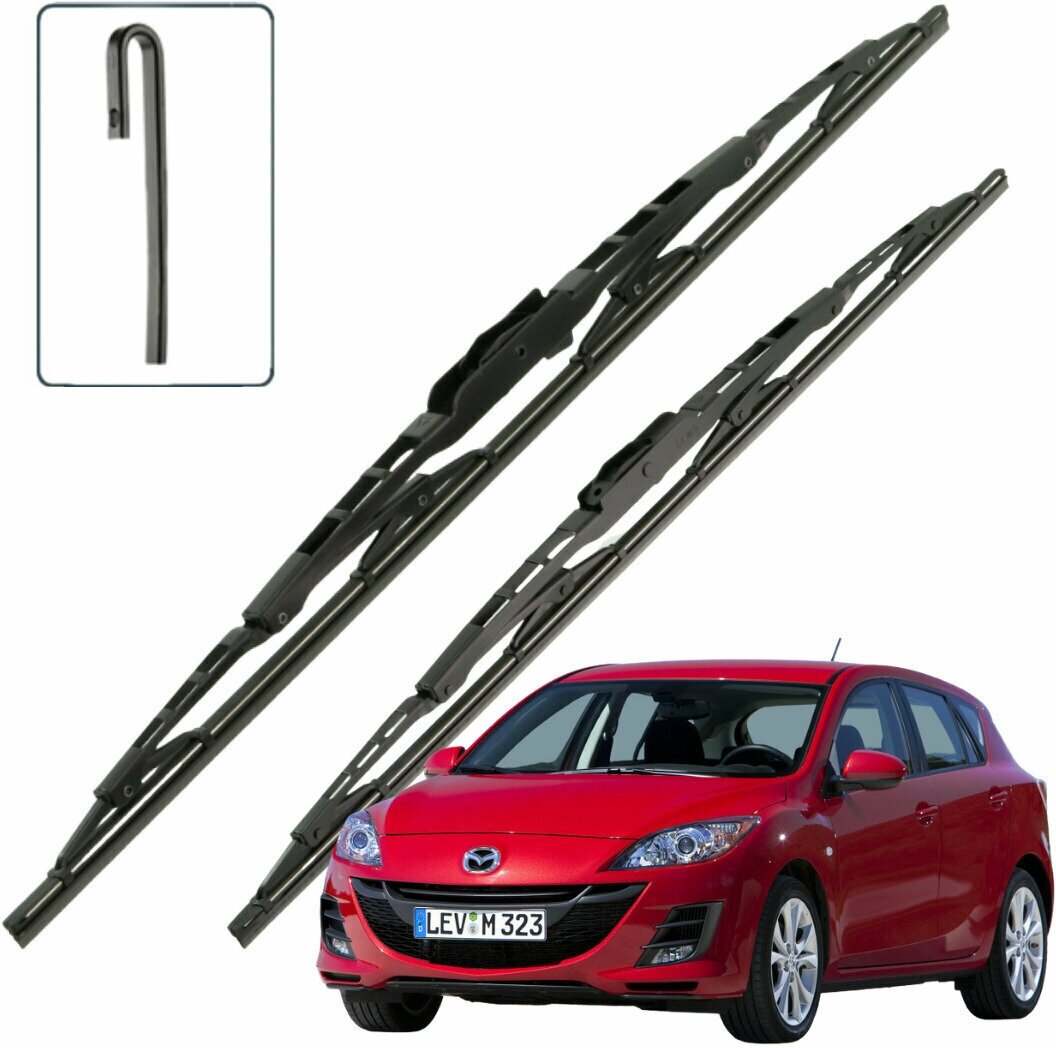 Дворники Mazda 3 (2) BL / Мазда 3 БЛ хэтчбек 5 дв. 2008 / 2009 / 2010 / 2011 Щетки стеклоочистителя каркасные для автомобиля 600мм-480мм к-т 2шт. Товар уцененный