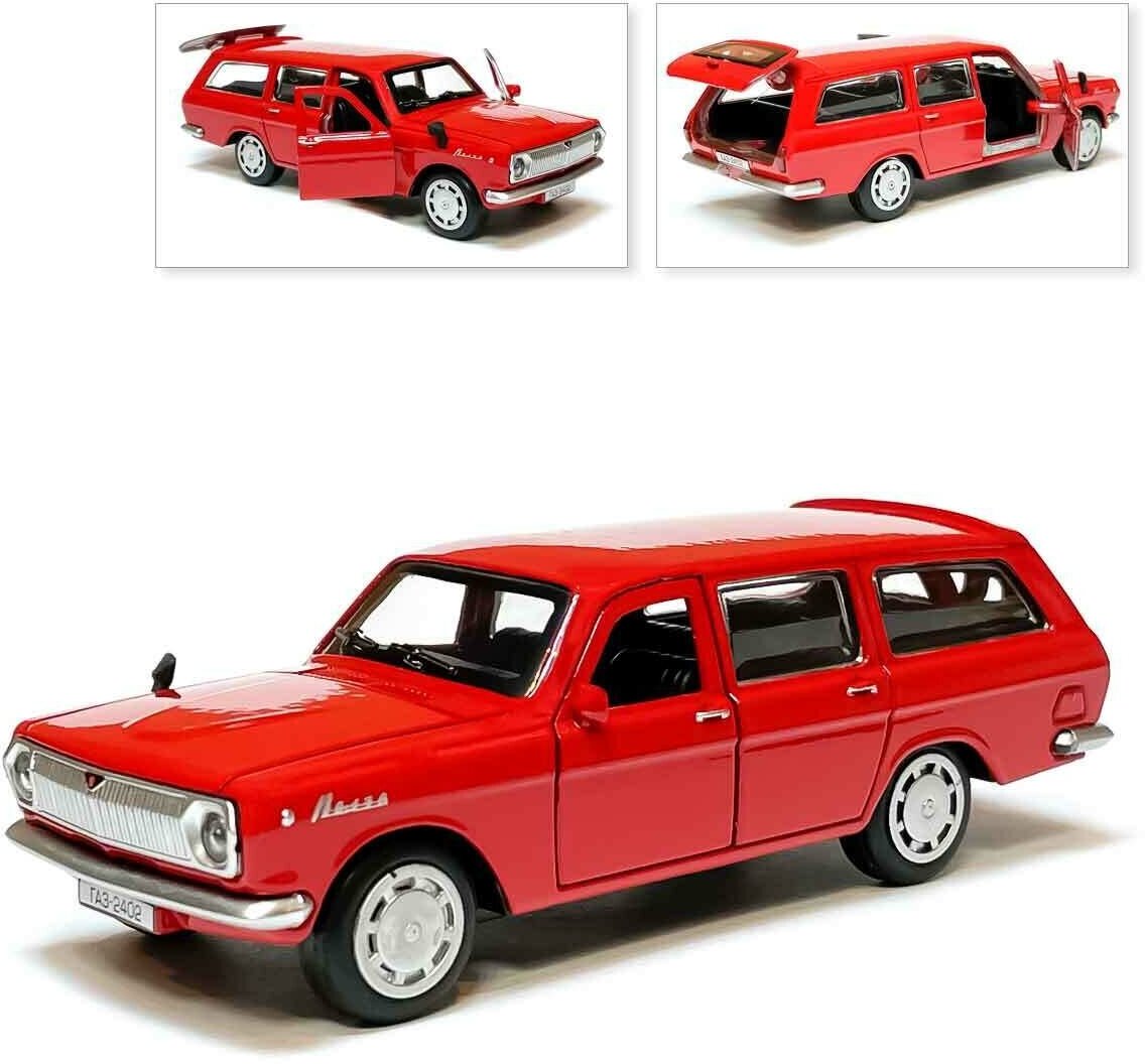 Машинка ГАЗ 2402 Волга, коллекционная, металлическая, красный, Технопарк, 12 см