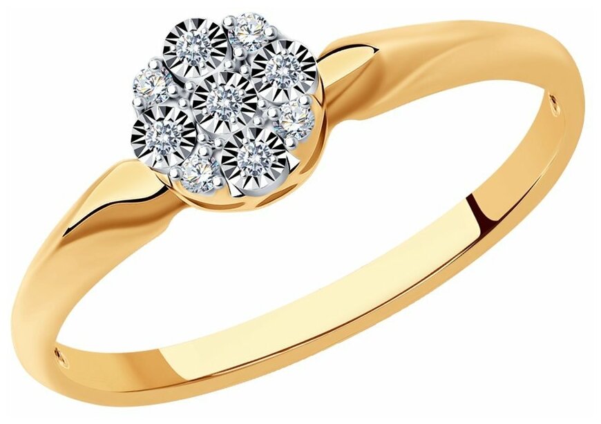 Кольцо, комбинированное золото, 585 проба, бриллиант