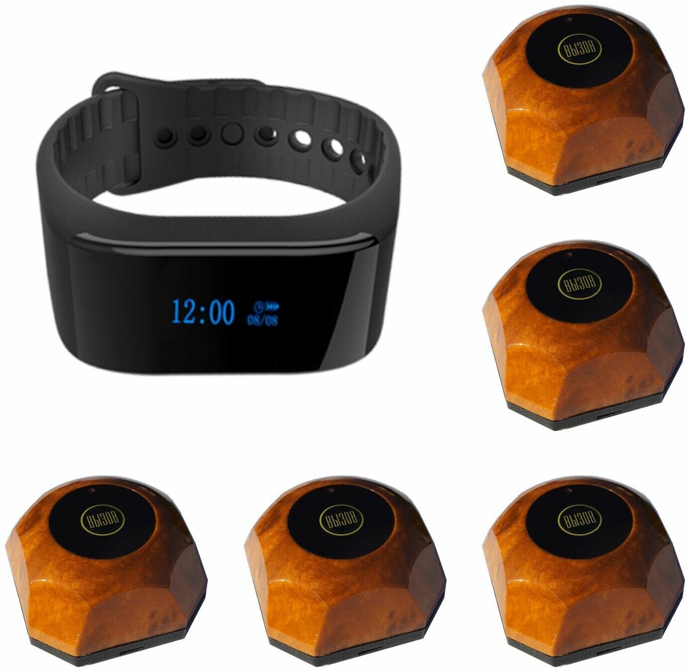 Комплект системы вызова персонала: часы-пейджер П-12 и 5 кнопок вызова К-7