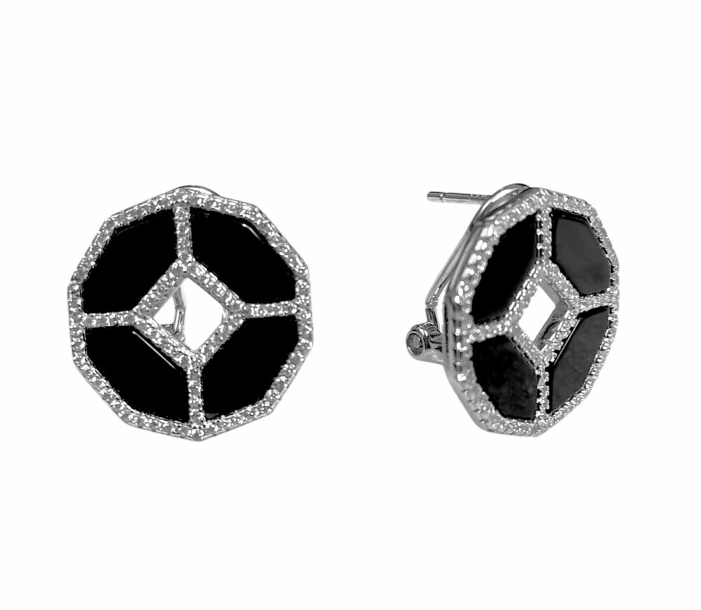 Серьги, серебро, 925 проба, фианит, оникс