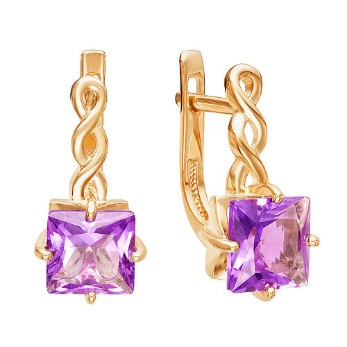 Серьги, золото, 585 проба, аметист