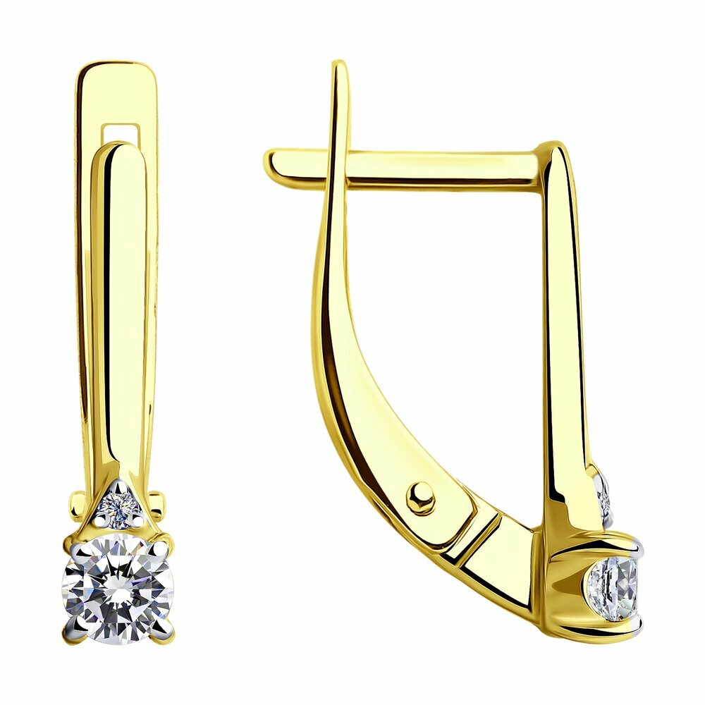 Серьги, желтое золото, 585 проба, фианит