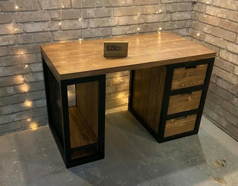 Компьютерный стол лофт Urban Comp-07, из массива дуба, для дома и офиса