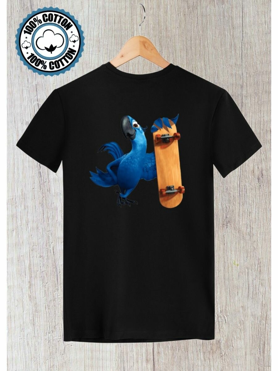 Футболка попугай рио голубчик со скейтом