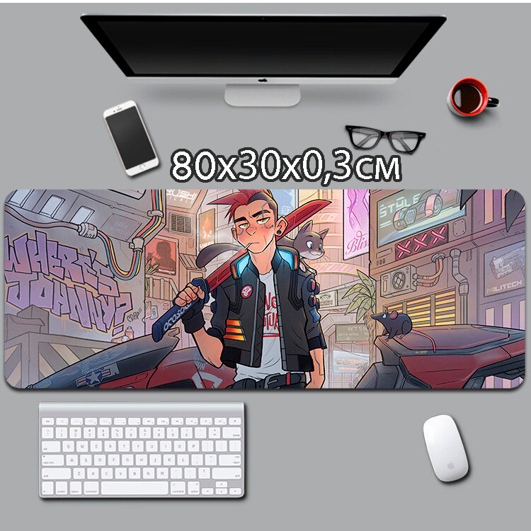 Коврик для мыши в стиле Киберпанк, №037 80x30x0.3см