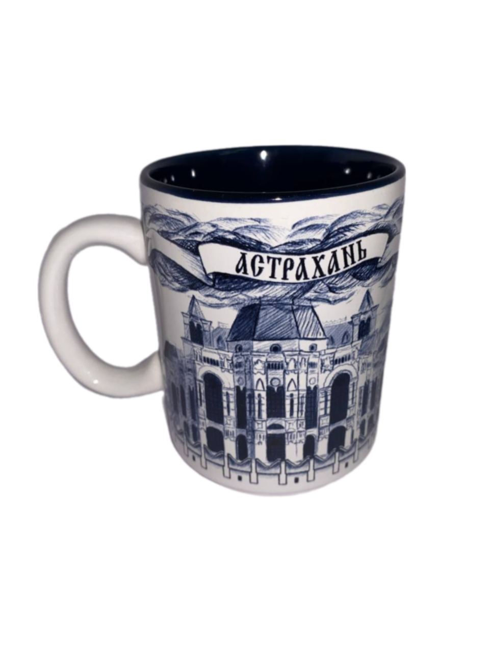 Кружка "Астрахань" 300 мл, белая с синей росписью, с ручкой