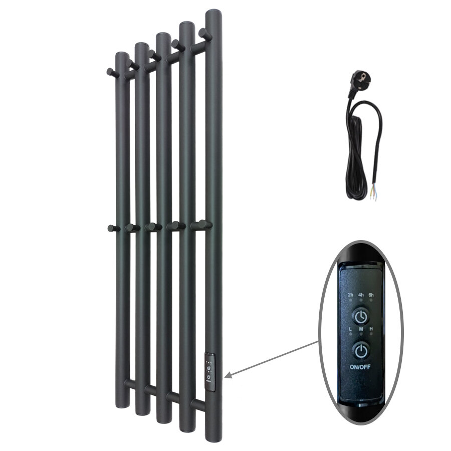 Полотенцесушитель электрический маргроид INARO Р080*6*024; Черный;4секции3вставки; скр мон; тайм;10крюч