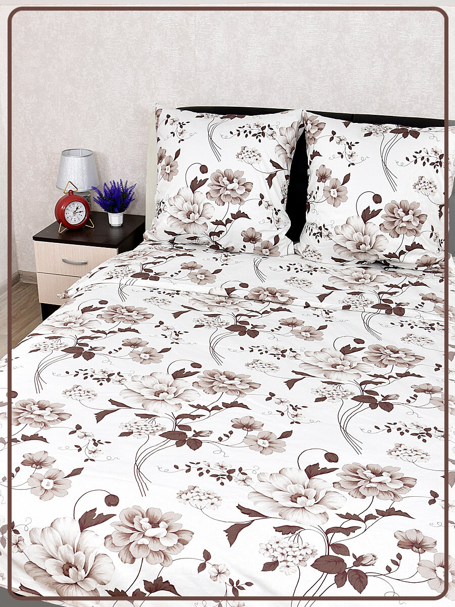 Постельное белье Шуйская бязь Пион коричневый 7255-1 2 спальное