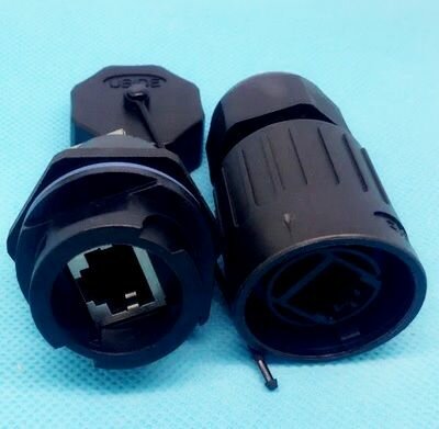 RJ45RB6-M-F-cap, водонепроницаемый разъем Ethernet RJ45; разъем + розетка + торцевая крышка