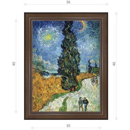 Картина Декор Депо Винсента Ван Гога Дорога с кипарисом под звездой Матовая бумага в раме без стекла 46х36 см, DDK44912E21W30H40P24