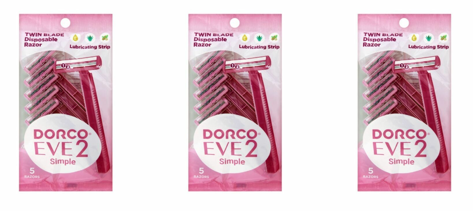 Dorco станок для бритья Женские EVE 5шт 2-х лезв увлажняющая полоса, 3 шт