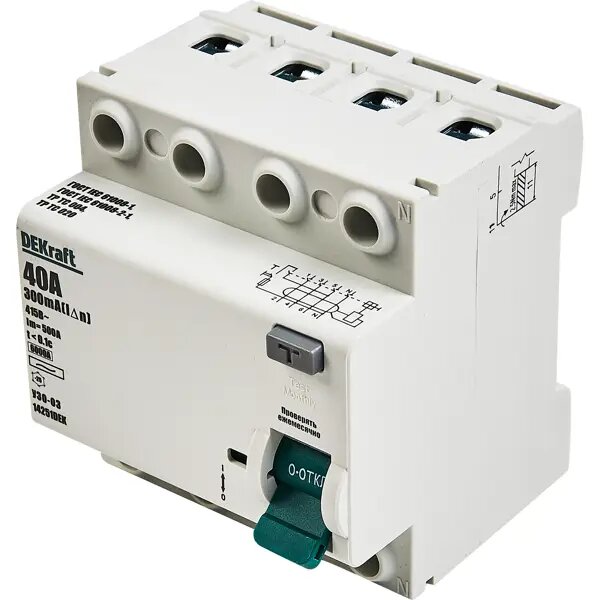 УЗО Dekraft ВДТ УЗО-03 4P 40 А 300 мА 6 кА АС