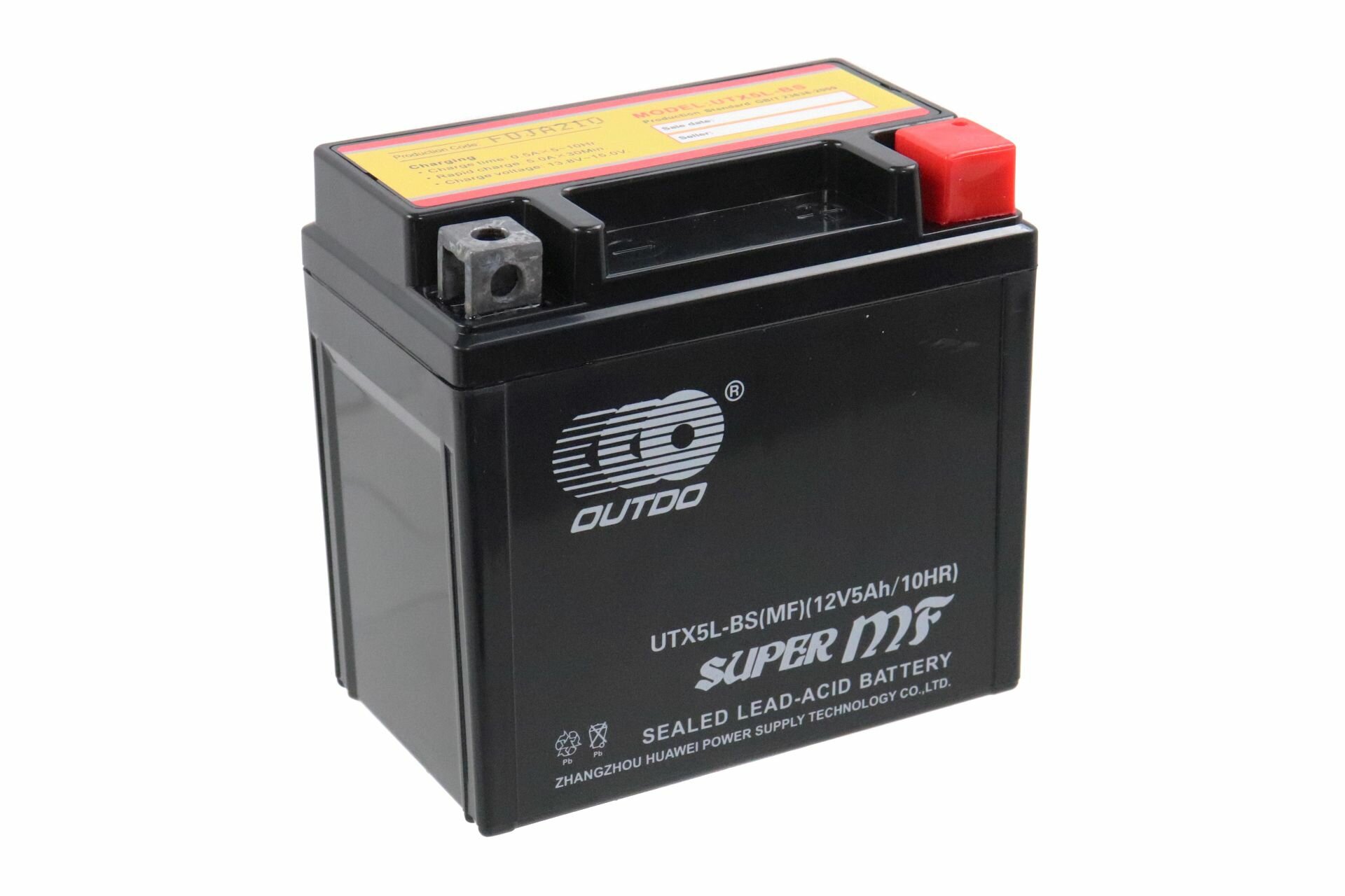 Аккумулятор 12В 5Ач OUTDO UTX5L-BS(MF) (аналогCT1205) (кислотный, герметичный) (обр. полярн) (113*70*107мм)