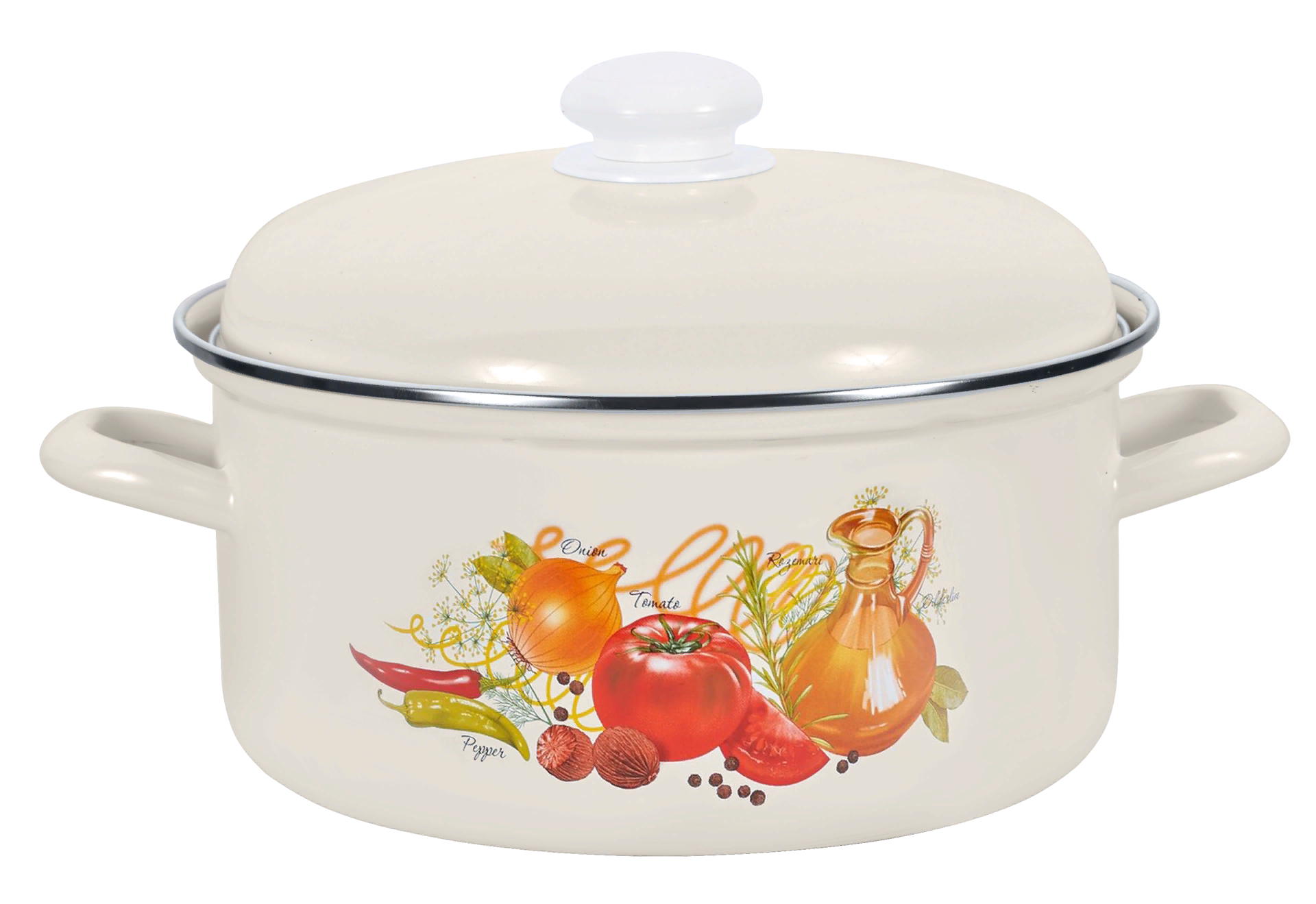 Кастрюля эмалированная Лысьвенские эмали с крышкой, белого цвета с рисунком, 4.5л / посуда для газовых и электрических плит