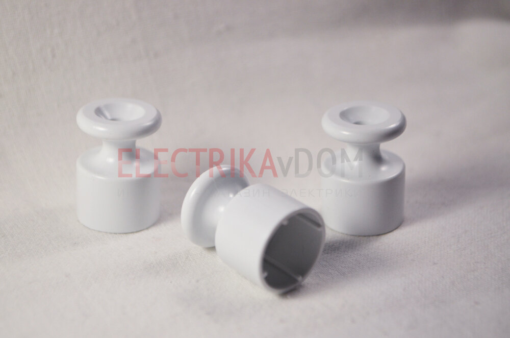 Ретро изолятор для витого провода, пластик, белый, 50шт/уп, Jantera