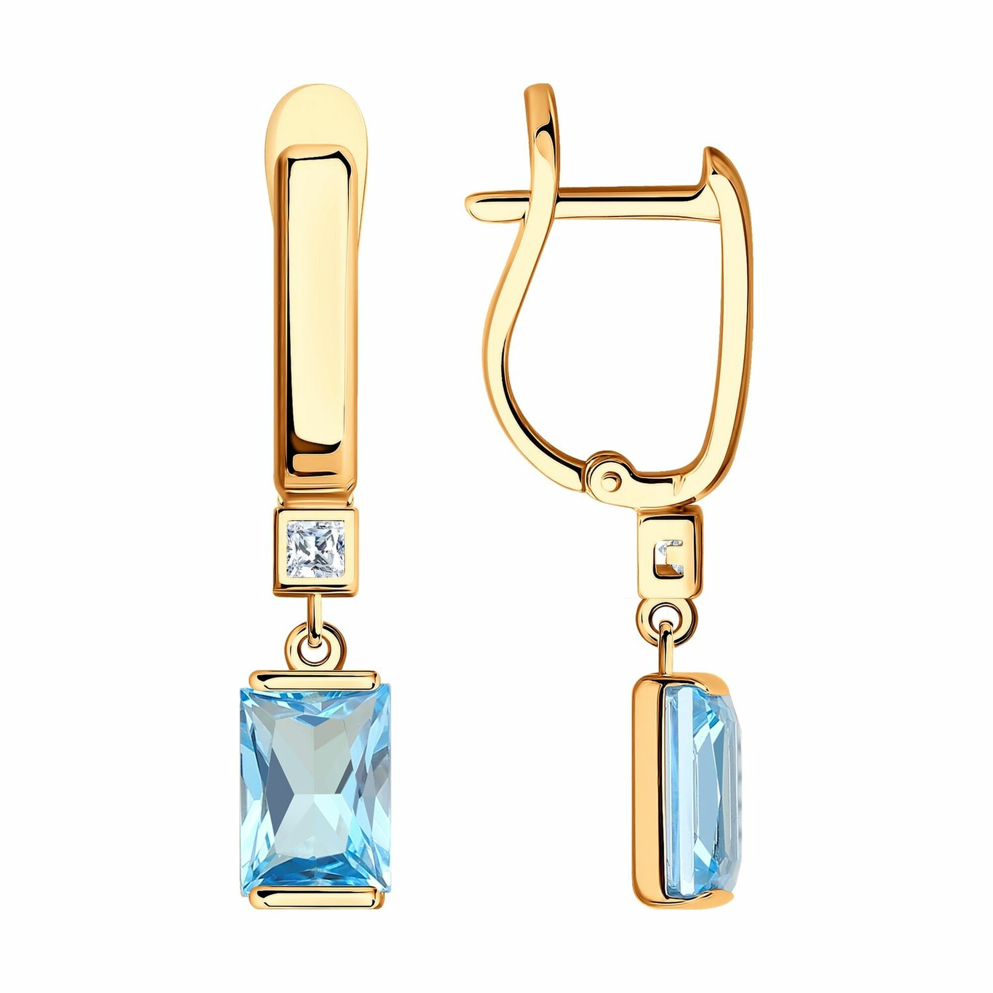 Серьги, красное золото, 585 проба, фианит, топаз