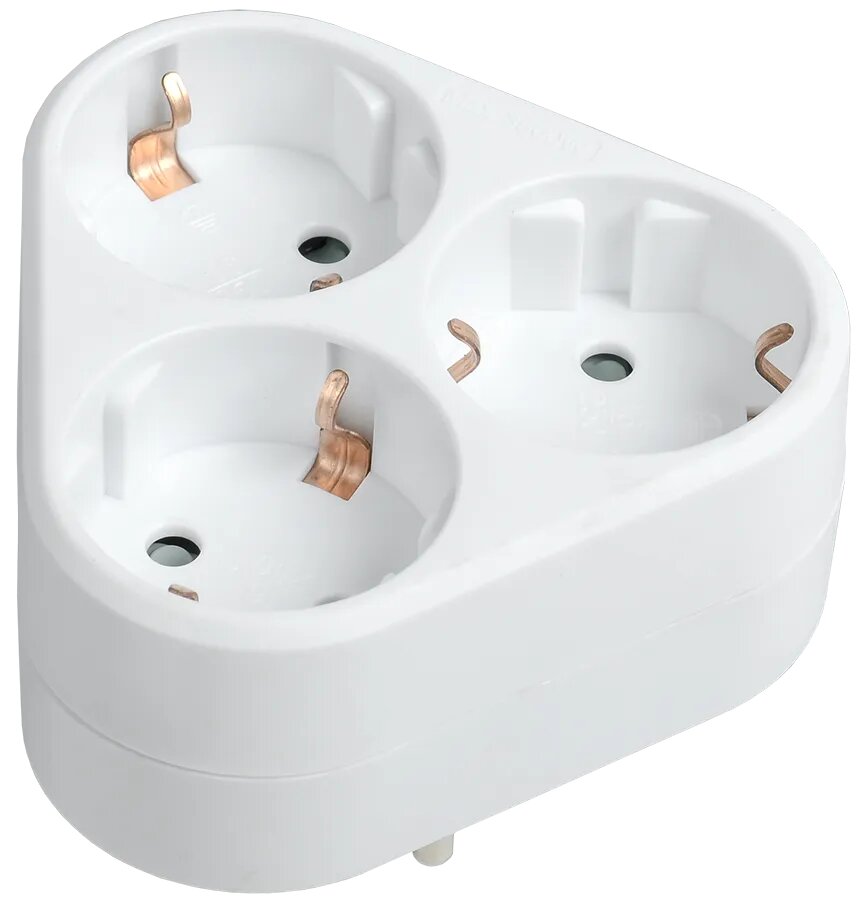 IEK IEK Разветвитель 3-м 16А IP20 Т-01/03 2P+PE треугольн. бел. IEK WTP10-16-03-Z-K01