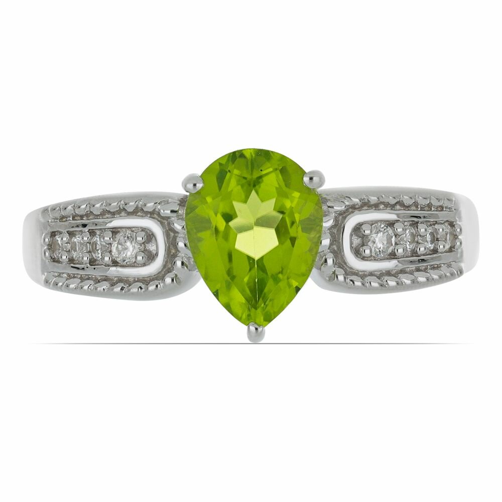 Кольцо, серебро, 925 проба, родирование, циркон, перидот