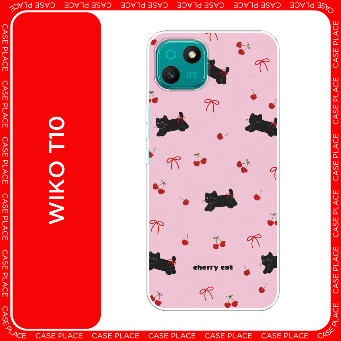 Силиконовый чехол на Wiko T10 / Вико Т10 с принтом cherry cat