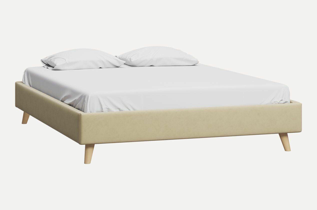 Кровать 140х200 двуспальная Бран-2 140 Velvet Beige 212х151х36 см, велюр, бежевая