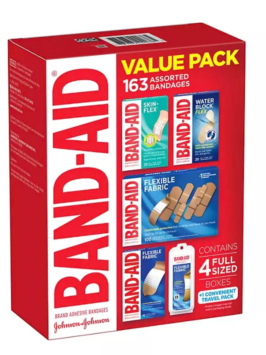 Пластырь Band-Aid разных размеров, 163 штуки