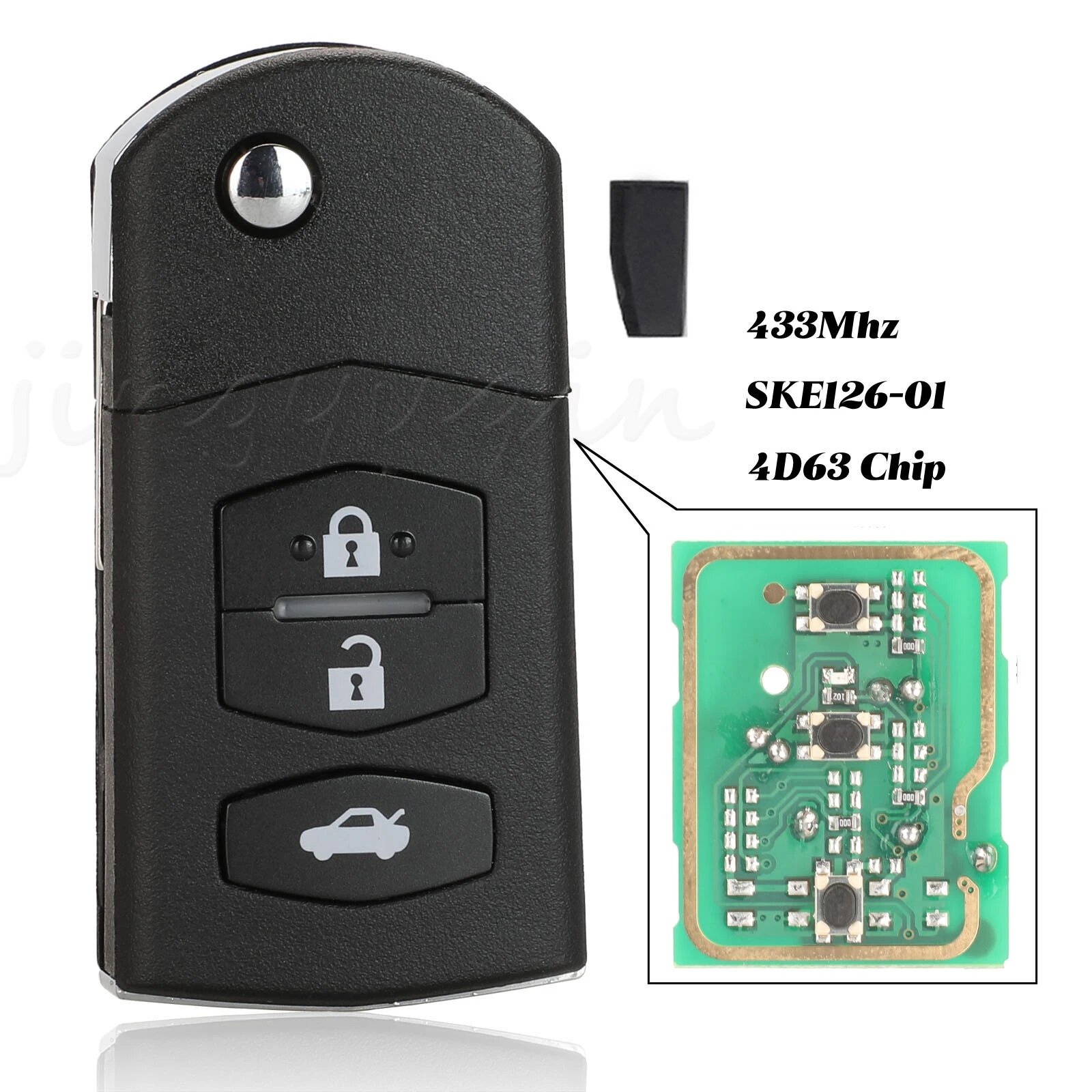 Jingyuqin складной дистанционный ключ автомобильный стартер 3 кнопки 433 МГц 4D63 чип для Mazda 2 / 3 / 5 / 6 / MX5 / CX7 (SKE126-01) key with 4D63 chip