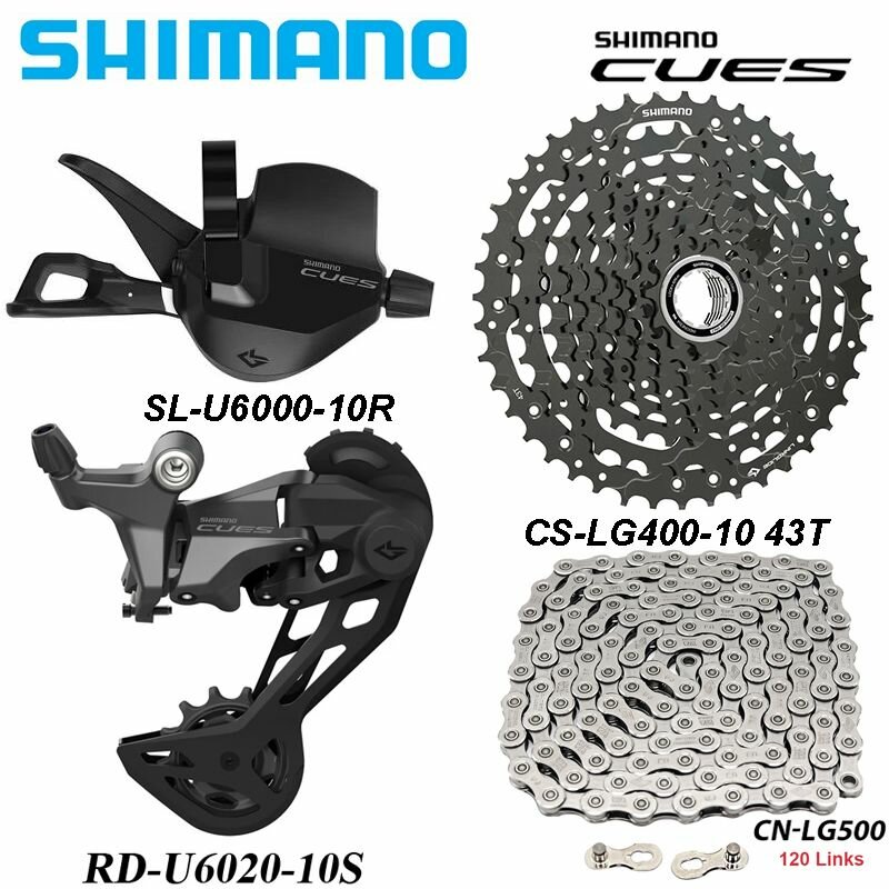 Shimano Cues U6000, группа 1x10, переключение SL-R/RD (С окна), кассета CS-LG400-10 11-43T, цепь CN-LG500 120L, Комплект для переключения скоростей велосипеда (набор из 4 шт.)